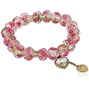 Betsey Johnson Pink Flower Bead Stretch Bracelet