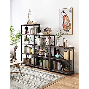 Bookshelf,5-Tier Folding Bookcase,Industrial Book Shelf,Rustic Wood Storage Shelves,Tall Bookshelf,Shelves For Bedroom,Office,Kitchen,Living Room,Study Room,No Assembly Folding Bookshelf,Black