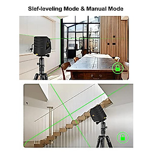 Laser Level Self Leveling Cross Line Green Laser Level Tool Adjustable Brightness Laser Leveler with 360°Magnetic Mounting Plate Carrying Pouch for Picture Hanging and Construction