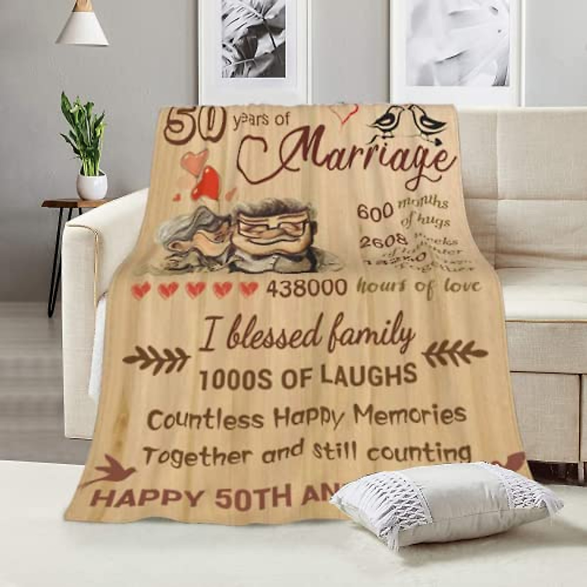 50th Anniversary Throw Blanket for Him Her, Super Soft Flannel Blanket, Comfy Plush Bed Blanket, Warm Gifts for Special One