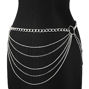 Body Chains Belts For Women Sexy Waist Chain Rhinestone Body Jewelry Rave Outfits Festival Accessories (Silver01)