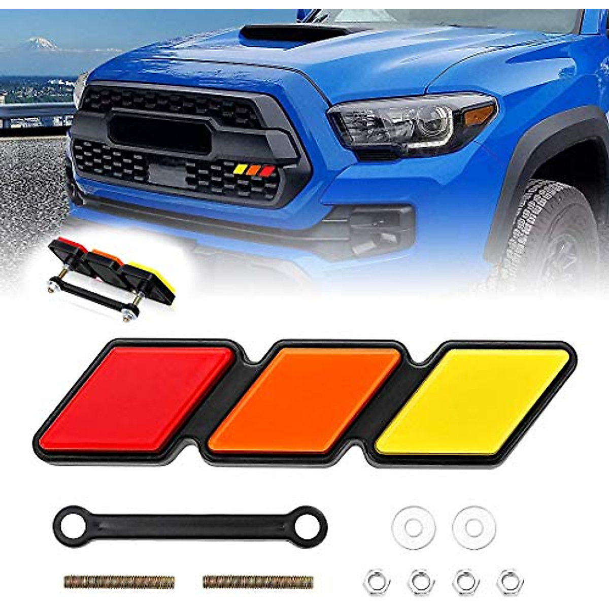 Tri-Color Front Grille Badge Emblem for Tacoma 4 Runner Tundra Sequoia Rav4 Highlander（Yellow/Orange/Red