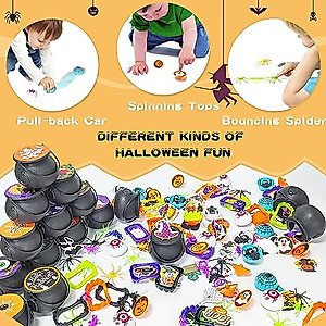 Mulbozy 180 PCS Halloween Party Favors for Kids Trick or Treats, 18 Pack Prefilled Small Plastic Witch Cauldron, Halloween Toys for Kids, Halloween Party Favors Prizes Gifts for School Classroom