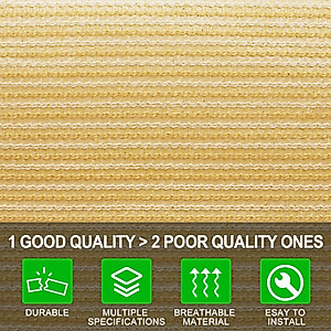 Shatex 90% Sun Shade Fabric, 8x16ft Sun-Block Net Mesh Shade with Clips for Pergola Cover Porch Vertical Screen, Beige