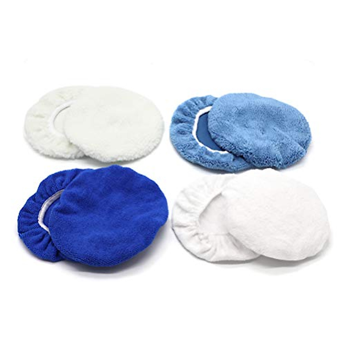 AUTDER 9 Inch & 10 Inch Car Polisher Pad Bonnet, Waxers Bonnet Set, Woollen+Cotton+Microfiber+Coral Fleece, 2 Pcs for Each, Pack of 8 Pcs