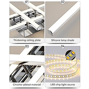 JFHTNFJ 24in Modern LED Ceiling Light, 40W Dimmable with Remote Control Semi Flush Mount Ceiling Light Fixture, Chrome LED Ceiling Lamp for Bedroom Kitchen Living Room