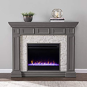 SEI Furniture Dakesbury Faux Stone Color Changing Electric Fireplace, Gray