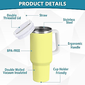 GAIGEO Champagne Yellow Water Bottles Insulated, Stainless Steel Stainless Steel Tumblers, Leak-proof Travel Coffee Mug, Removable Easy to Clean