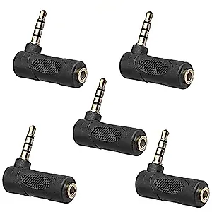 Nightwolf 5PCS 90 Degree L Shape Right Angle 4 Pole 3.5mm Male to Female Gold Audio Stereo Plug Jack Headphone Adapter Connector