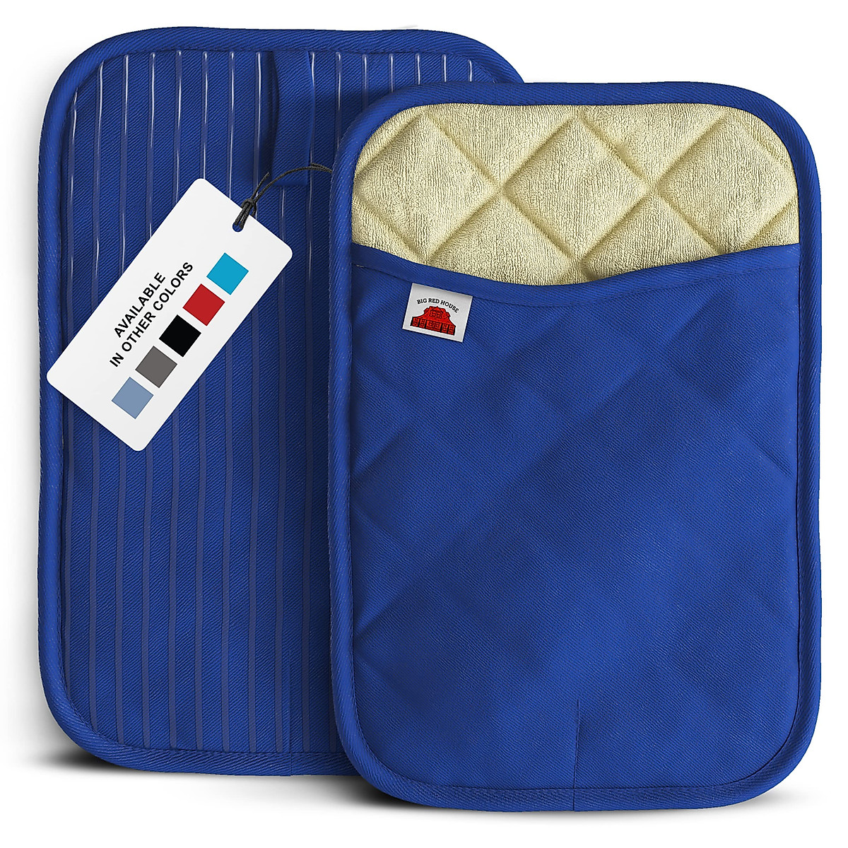 BIG RED HOUSE Oven Mitts and Pot Holders Sets, with The Heat Resistance of Silicone and Flexibility of Cotton, Recycled Cotton Infill, Terrycloth Lining, 480 F Heat Resistant Pair Royal Blue