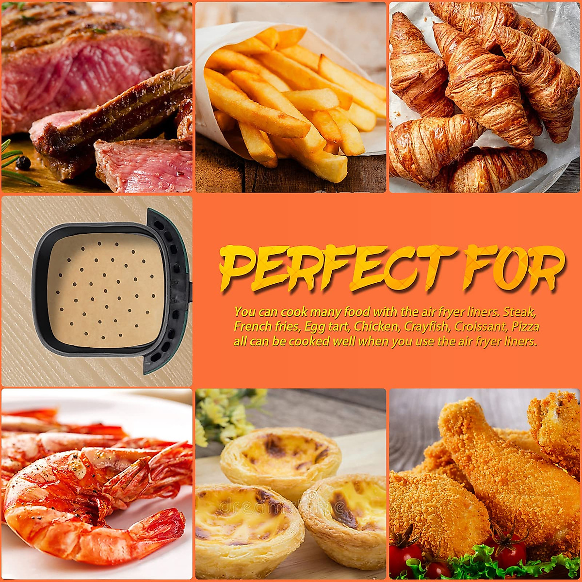 Numola 100 Pcs Air Fryer Parchment Paper Liners, 10 Inch Perforated Air Fryer Liners Disposable, Square Parchment Paper for Air Fryer, Non-Stick Steamer Liners for Oven, Microwave, Steaming Basket