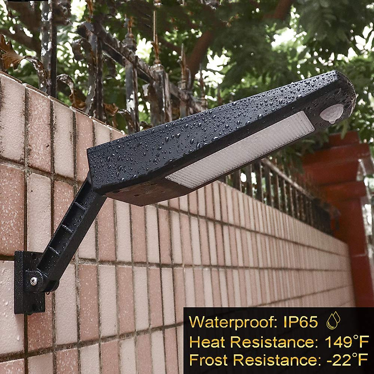 Outdoor Solar LED Wall Light IP65 Waterproof Area Security Night Lighting Wireless Dusk to Dawn Motion Sensor Lamp Remote Controlled 4 Working Modes for Garden, Fence, Patio, Yard, 900LM 6000K