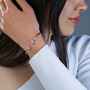 Pera Jewelry 14K Gold Plated Bangle Bracelet, Zirconia Simulate Diamond Bangle, Cuff Bracelets for Women with Gift Box, Buckled Nail Cuff Bold Bangle Bracelet