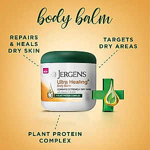 Jergens Ultra Healing Body Balm for Dry Skin, for Extra Dry Skin Relief, 6 Ounces, Formulated with Vitamins C, E and B5 plus Plant Protein Complex