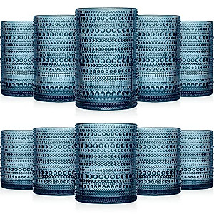 Foaincore 12 Count Hobnail Drinking Glasses Set Vintage Glassware Old Fashioned Beverage Glasses 6 Highball Bubble Cocktail 14 Oz, 6 Rocks Glass Cup 11 Oz Water Elegant Glassware (Cornflower Blue)