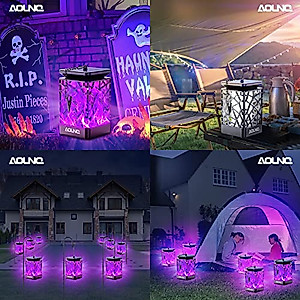 AOUNQ Solar Lanterns Outdoor Waterproof Purple, Upgraded 2 Pack 99 LEDs Flickering Flame Hanging Outdoor Solar Lanterns, Solar Powered Lanterns Lights Outdoor for Garden Patio Yard Porch Decorative