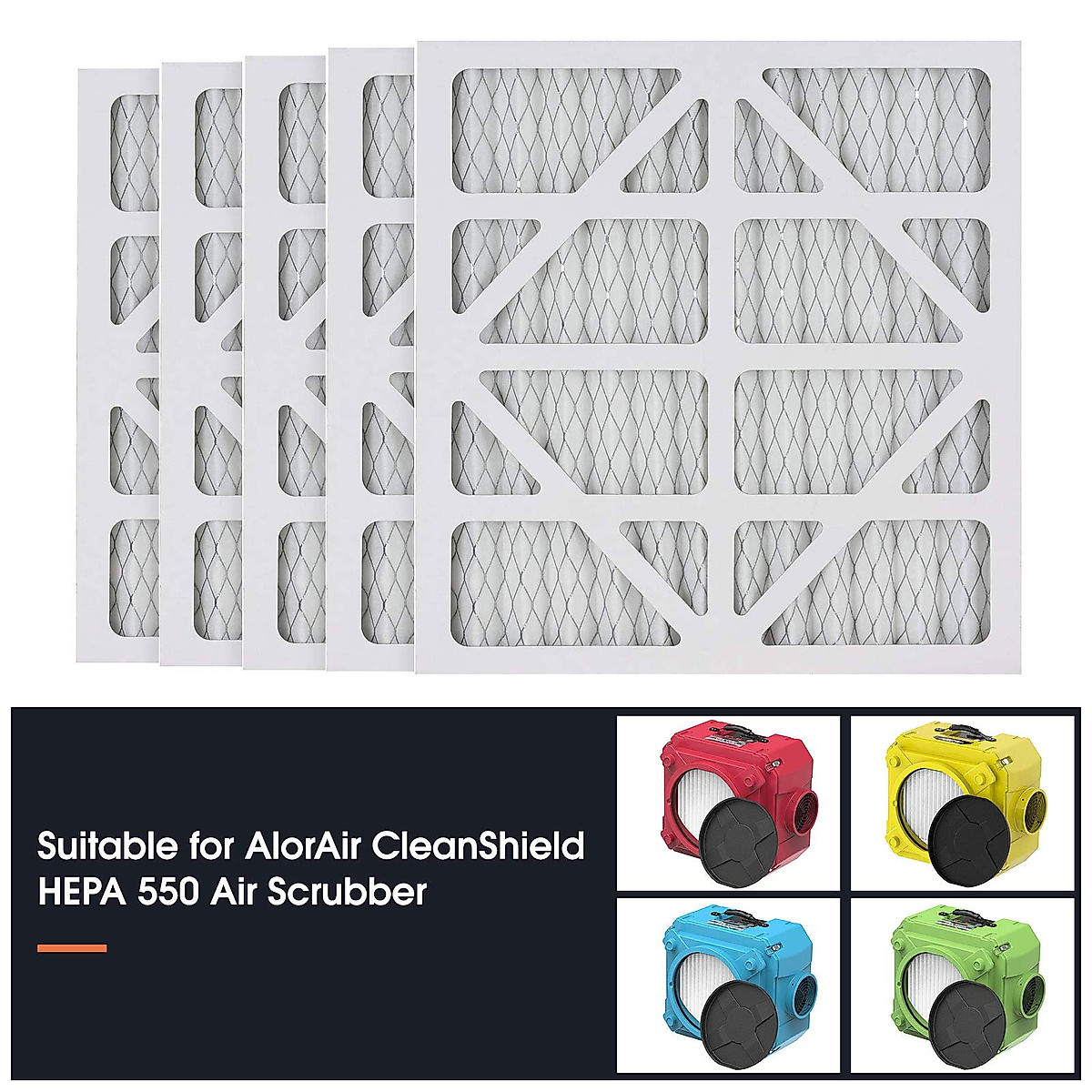AlorAir MERV-10 Filter Replacement Set for CleanShield HEPA 550 Air Scrubber (Pack of 5)