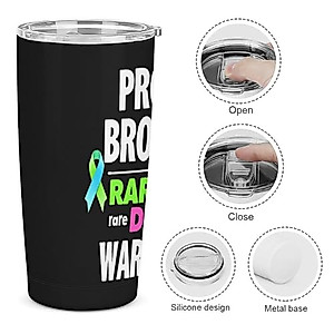 Proud Brother of A Rare Disease Warrior Awareness 20 OZ Stainless Steel Tumbler Travel Car Coffee Mug with Straw Lid Cleaning Brush Coffee Tumbler Mug for Women Men