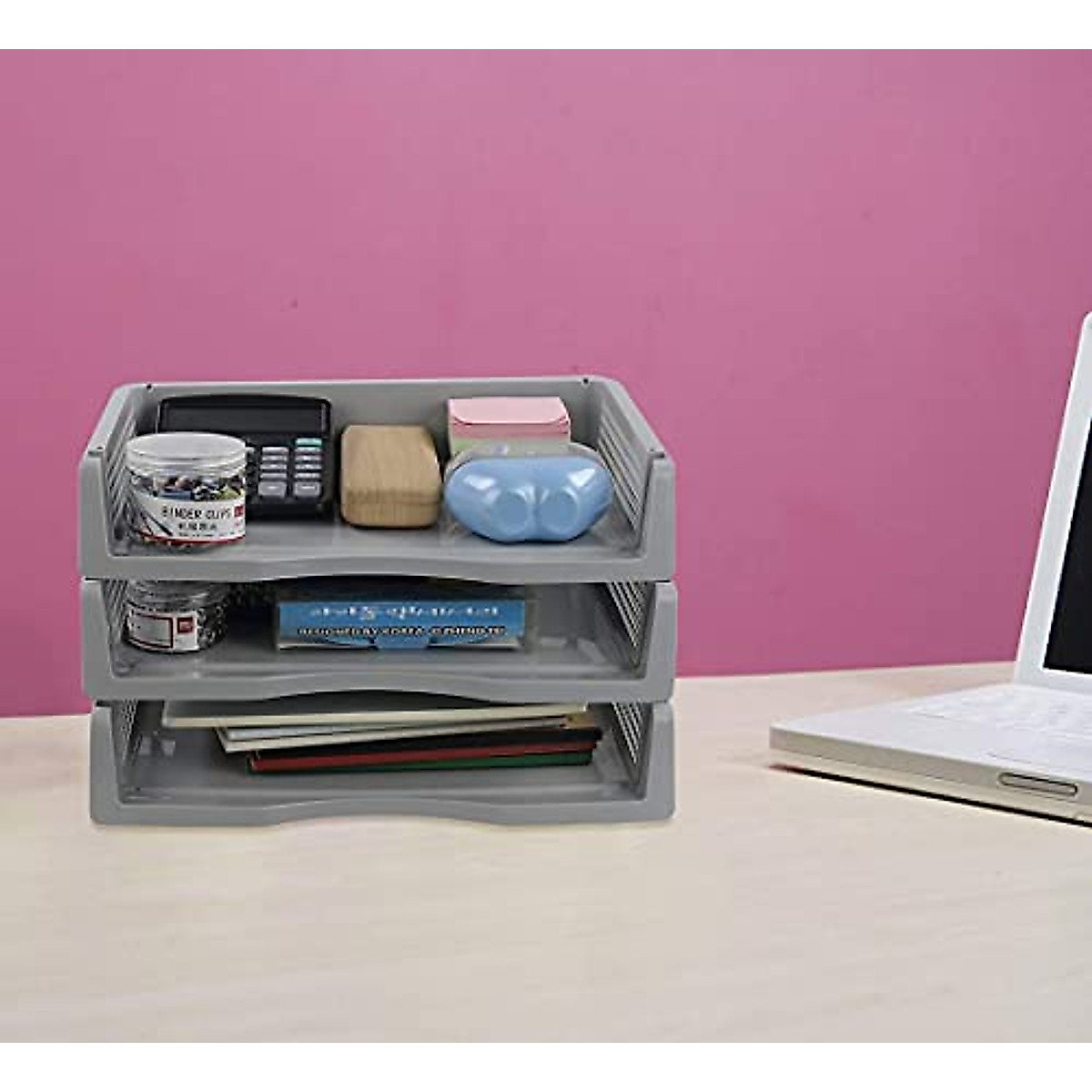 Parlynies 6-Pack Office Desk Tray Organizer, Stackable Paper Tray, Grey Letter Tray