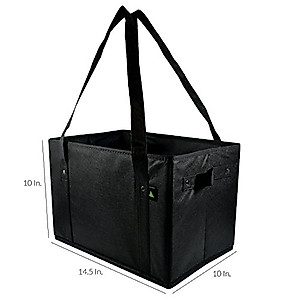 ZENPAC Shopping Bags for Groceries - 3 Pack Extra Large Collapsible Market Box Totes with Handles, Strong Cloth Fabric, Foldable Bags with Rigid Bottom, Stands Up for Produce, Food, Bulk - 14.5x10x10