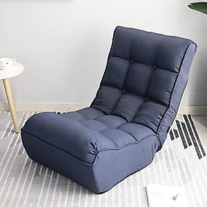 FIQHOME Lounge, Single, 3 Angles Adjustable Floor, Folding Japanese Lazy Sofa Tatami Balcony Reclining Chair for Living Room,Navy