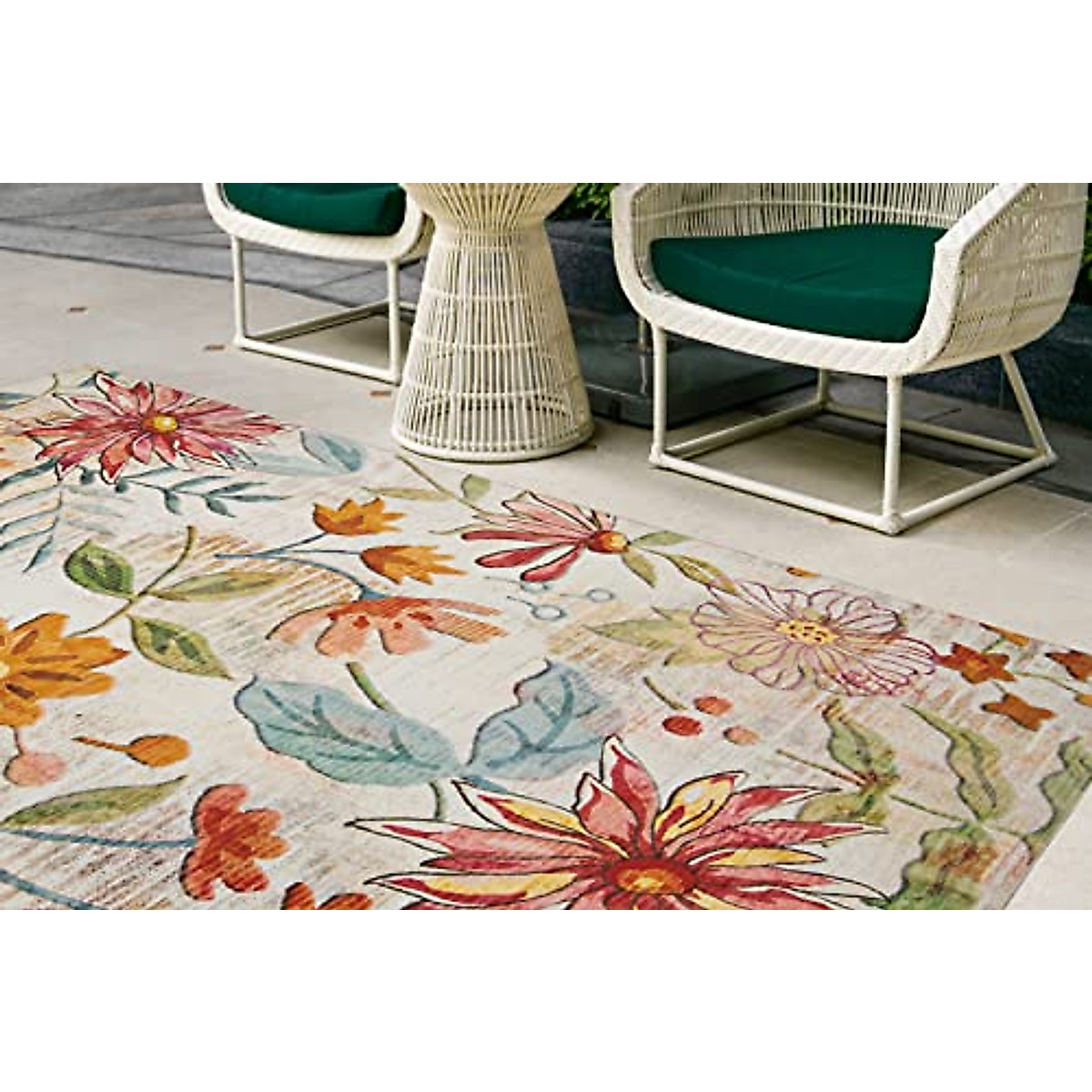 Linon The Anywhere Indoor Outdoor Washable Folly Ivory & Pink 5' X 7' Area Rug