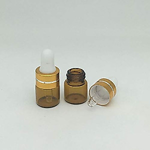 30Pcs Essential Oil Dropping Bottles Refillable Amber Glass Dropper Bottles Portable Perfume Sample Vials Cosmetic Lotion Liquid Containers with Glass Eye Dropper and Caps (1ml)