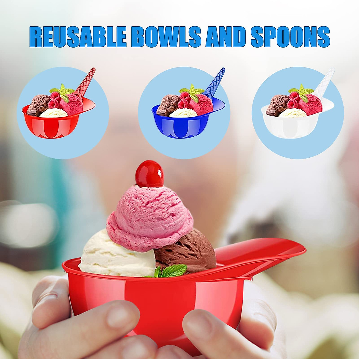 EliteZ Ice Cream Bowls, 30 Count Baseball Helmet Ice Cream Snack Bowl Dessert Bowl Tableware with 50 Disposable Scoops for Party Supplies (Black)
