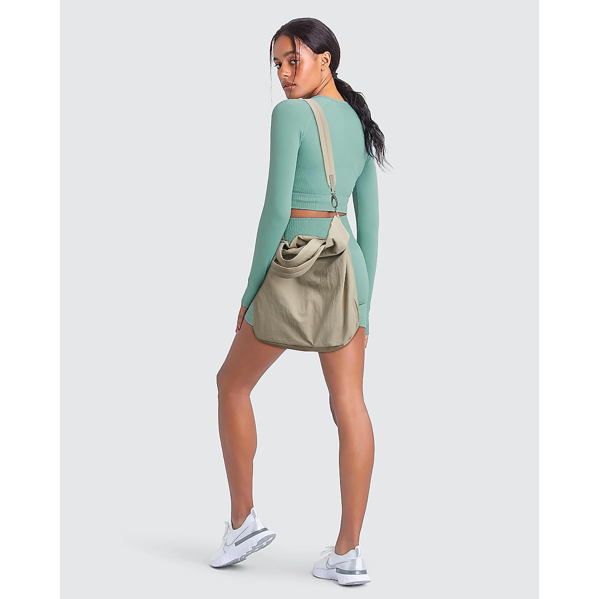 FODOKO Hobo Crossbody Bags 2.0, 19L Large Totes Handbags with Straps for Women, Multi Nylon Shoulder Bags for Gym Travel Caramel