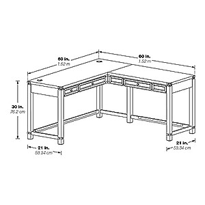 OSP Home Furnishings Baton Rouge Rustic L-Shape Office Desk with Power Port Drawer, Brushed Walnut Finish