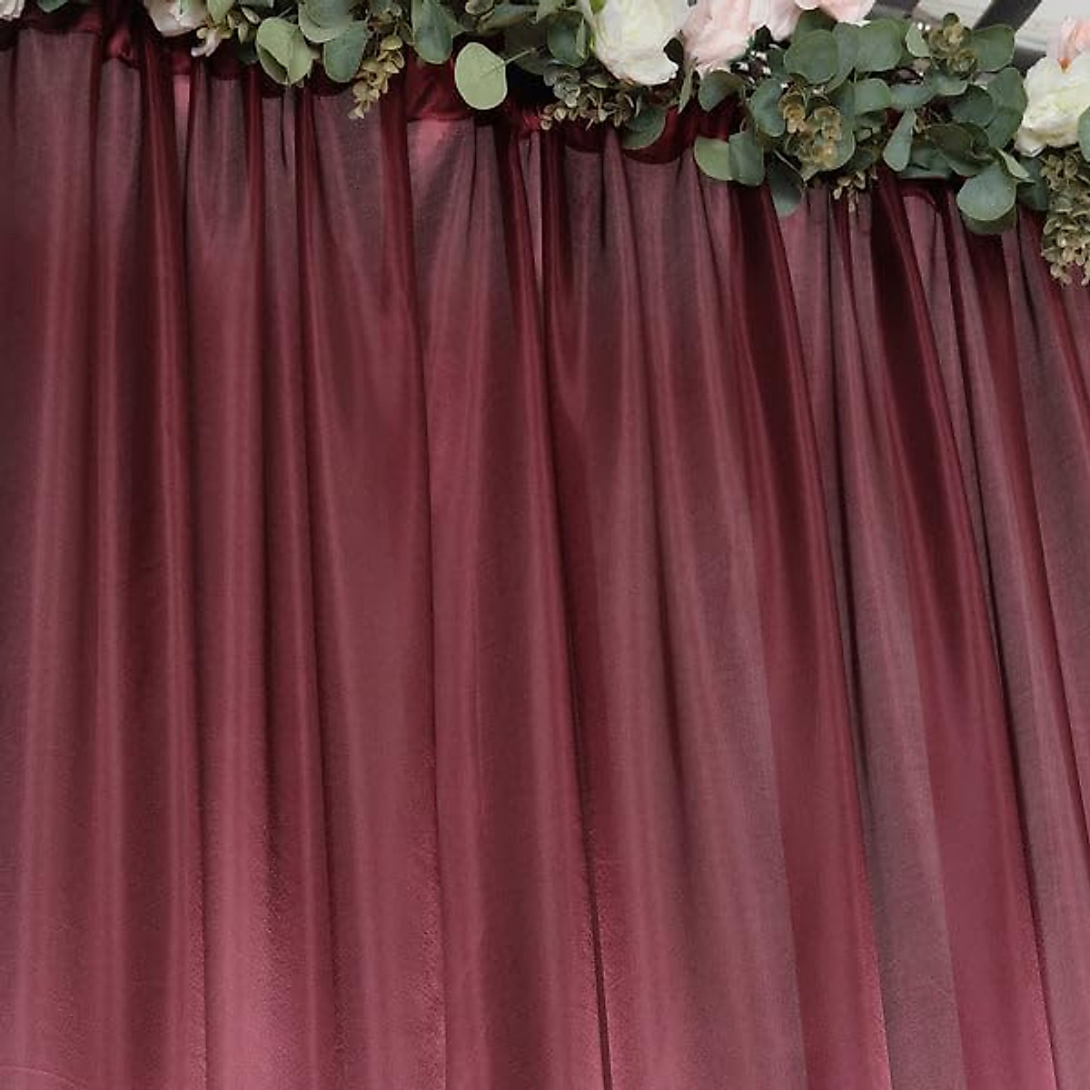 Efavormart 8ftx10ft Burgundy Satin Curtain Panel Backdrop Drapes, Photo Booth Backdrop with Rod Pocket