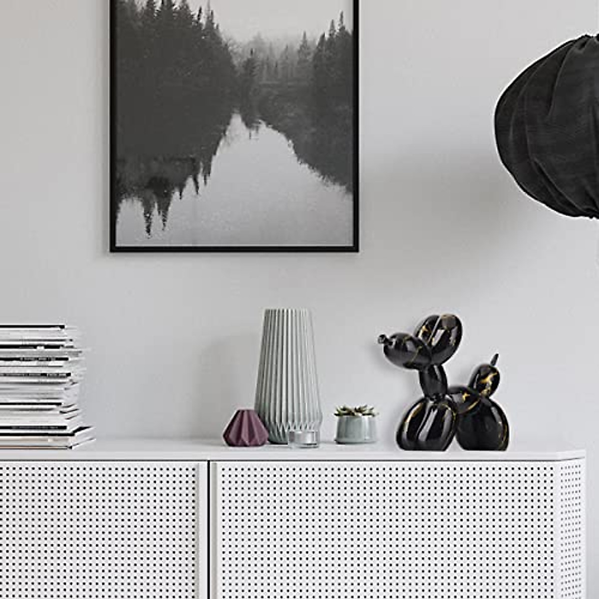 QIANLING Black Balloon Dog Statue, Black Decor Resin Balloon Dog Sculpture, Black Balloon Dog Statues for Home Decor, Modern Living Room, Room, Bookshelf, Mantel, Centerpieces