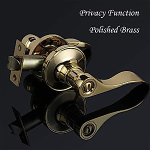 Goldentimehardware Privacy Lever Door Handle [Thumb Turn Lock on The Inside] for Bedroom or Bathroom with Polished Brass Finish, Reversible for Right & Left Side,Ware Door Lever Interior Door Lock