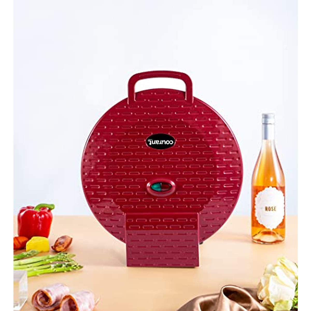 Courant Pizza Maker 12 inch Pizzas Machine, Newly improved Cool-touch Handle Non-Stick plates Pizza oven & Calzone Maker, Electric Countertop Oven for Home or School, 12” Indoor Grill/Griddle, Red