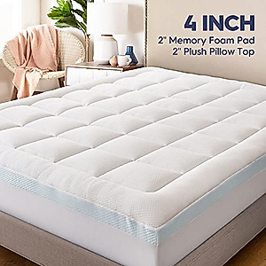 ELEMUSE Dual Layer 4 Inch Memory Foam Mattress Topper Queen Size, 2 Inch Cooling Gel Memory Foam Plus 2 Inch Bamboo Pillow Top Cover, Comfort Support Back Pain Relief