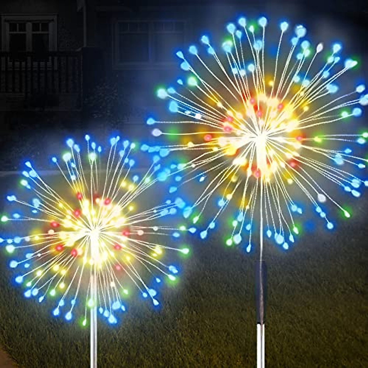 2 Pack Solar Garden Lights, Solar Firework Lights, Dengduoduo Solar Lights Outdoor Waterproof with 2 Lighting Modes, Landscape Light for Walkway, Garden, Patio, Yard, Flowerbed, Parties (Colorful)