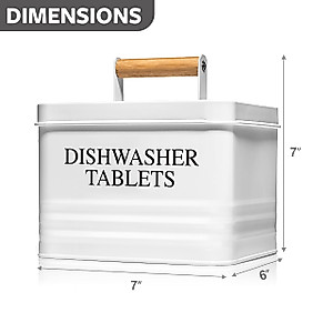 Calindiana Modern Farmhouse Metal Dishwasher Pods Container Holder with Lid for Kitchen Organization and Storage, Kitchen Essentials Decor Accessories, White