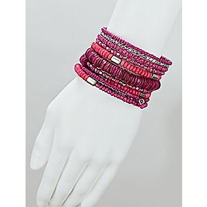 SPUNKYsoul Handmade Bohemian Coil in Shocking Hot Pink and Silver Bracelet for Women Collection