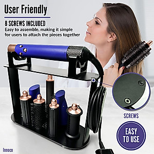 Innoco Countertop Storage Holder, Compatible with Dyson Airwrap Complete Styler, 8 Iron Barrel Brush Slots and Cord Organizer.