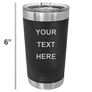 Personalized Add Your Custom Text Insulated 16-Ounce Beer Beverage Pint Travel Tumbler Drink Coffee Double-Walled Insulated Stainless Steel Mug - Customizable (Black)