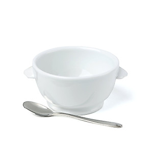 Pillivuyt, Classic White Porcelain French Onion Soup Bowl, with Ears, Imported from France, Oven to Microwave to Table