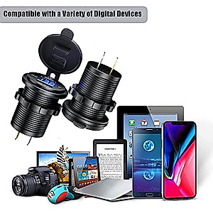 GemCoo 12V USB Charger, PD Type C Car Charger Socket and QC 3.0 Dual USB Charger Socket 63W, Waterproof Power Outlet Fast Charge for Motorcycle Marine Boat RV ATV (Type C+ QC3.0(G))