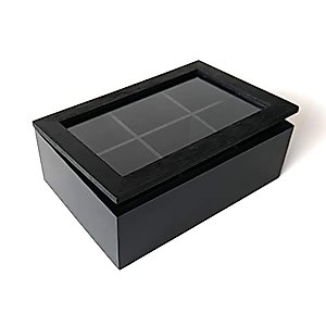 Tea Organizer Wood Box, Tea Storage Bag, Tea Bags Container for Kitchen, Wooden Organizing Box, Decorative Tea Box for Home, Teabags Containers, Gift Organizer for Household (Black Wood Lid)