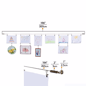 Wallniture Curtain Rod Set for Tapestry, Kids Crafts, Wall Decor Picture Hanging Kit with 24 Metal Clips