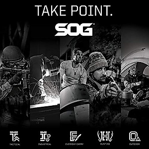 SOG Small Fixed Blade Knives - Snarl 2.3 Inch Sheepsfoot Blade, Belt Knife and Boot Knife w/Survival Knife Sheath and Neck Knife Chain (JB01K-CP)