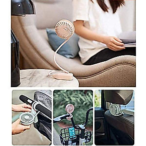 LYHMGZ Mini Handheld Portable Baby Stroller Fan Flexible Stand Fix on Student Bed Bike Crib Car Seat ,3 Speeds USB or Battery Powered Fan,personal fans small quiet (Pink)