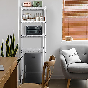 Huwena 4 Tier Mini Fridge Stand with Storage for Dorm Microwave Stand Over Mini Fridge Storage Shelf Adjustable Height Mini Fridge Organizer for College Rooms Kitchen Pantry (White)