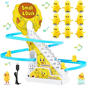 HyDren Climb Stairs Toy Roller Coaster Toy for Halloween Christmas Electric Toys Track Slide Stairs Indoor Toy with LED Flashing Lights (Duck)