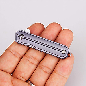 Samior HY003 Mini Samurai Keychain Pocket Folding Knife, 1.45 inches Small Flipper with D2 Tanto Blade, Blue Titanium Handle with Frame Lock Necklace Lanyard EDC Knives