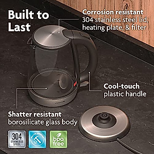 Glass Electric Tea Kettle. Fast Water Boiler. BPA-FREE Stainless Steel & Borosilicate Glass. Designed in Italy. 8 Cups Capacity. 1.7 Liters by Vianté